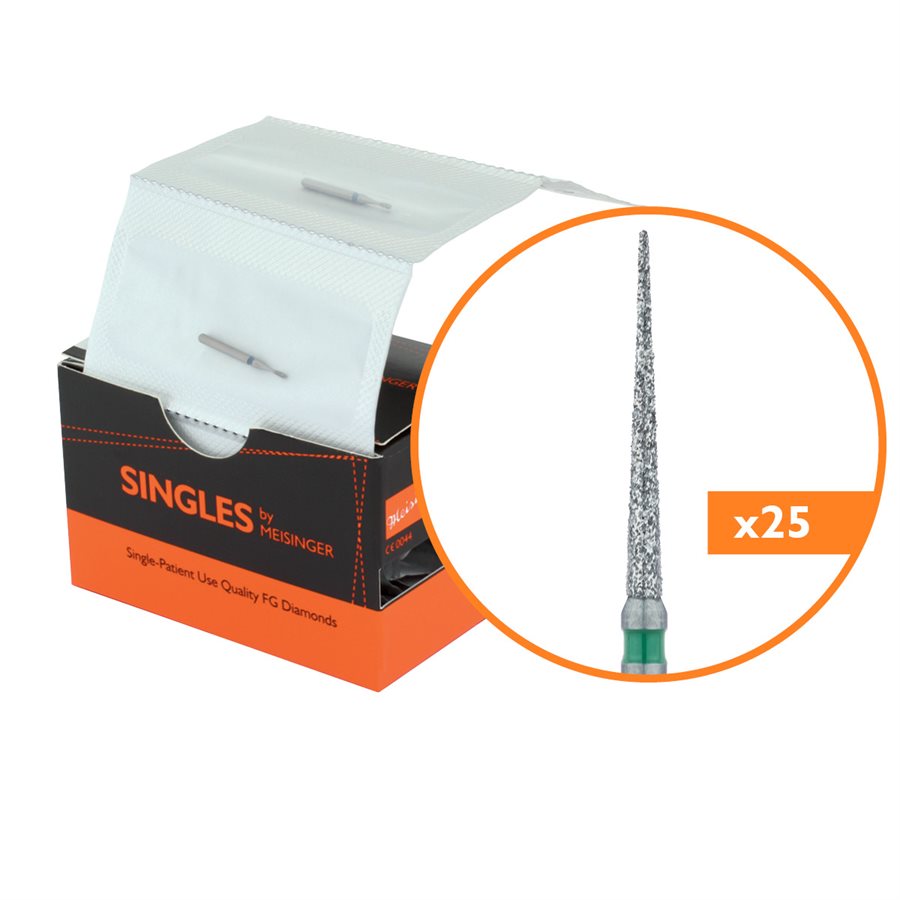 Single-Use Diamond Bur, Sterile, 25 Pack, 1.2mm Ø, Tapered Point, Need
