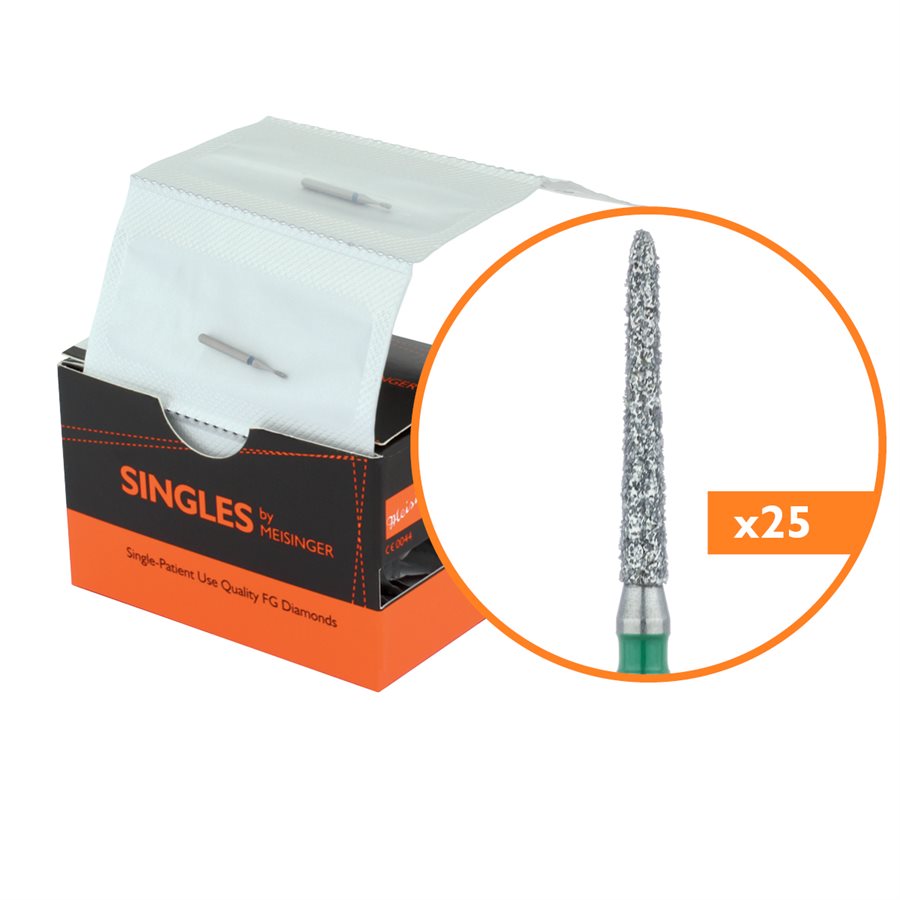 Single-Use Diamond Bur, Sterile, 25 Pack, 1.4mm Ø, Torpedo, Tapered, 1